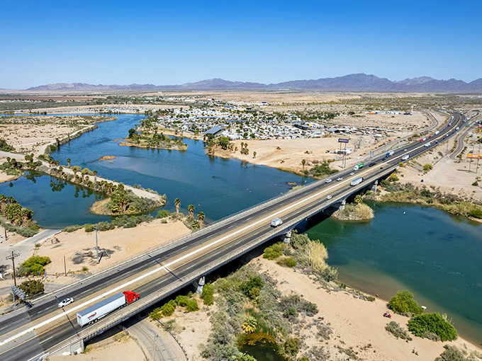 Interstate 10 slices through Blythe like a lifeline, connecting this isolated outpost to the wider world across the Colorado River.
