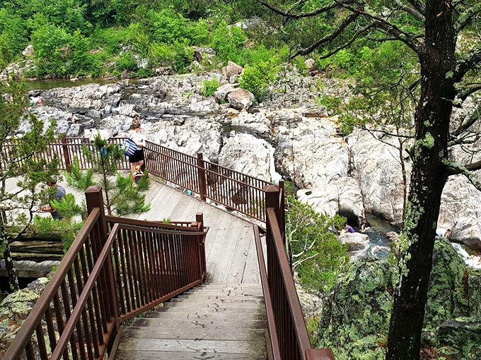 Johnson's Shut-Ins offers the perfect companion adventure nearby, where ancient volcanic rock creates nature's own water park experience.