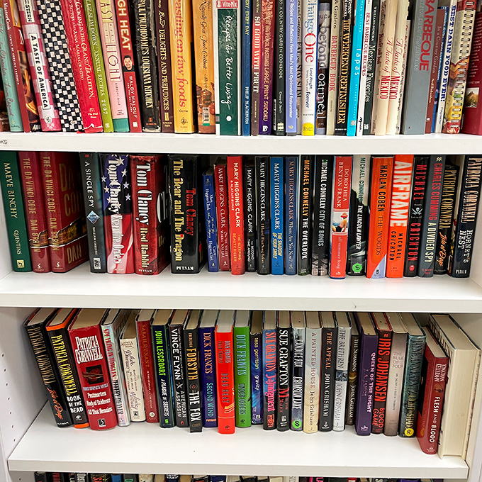 The book section&mdash;a literary buffet where bestsellers, cookbooks, and forgotten classics wait patiently for their next reader.