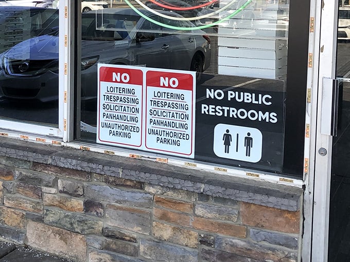 The "no public restrooms" sign&mdash;a Philadelphia tradition as established as the Liberty Bell, but considerably less tourist-friendly.