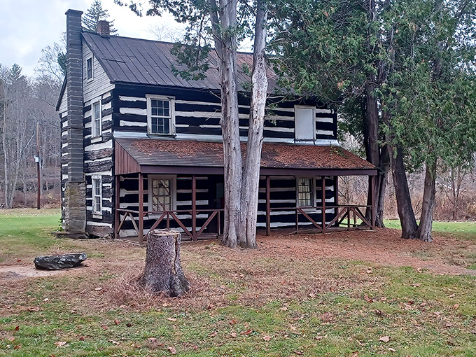 History stands still in log cabin form. This preserved structure reminds us that Trough Creek's story includes the hardy souls who once called these woods home.