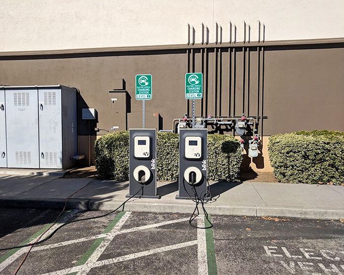 Electric vehicle charging stations&mdash;because the modern bargain hunter's carbon footprint should be as reduced as the prices they're chasing.