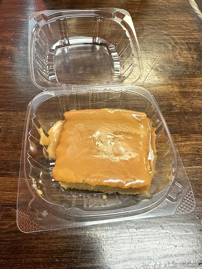 Caramel cake that doesn't need fancy presentation to make its point. The frosting-to-cake ratio here is what mathematicians call "the golden ratio."