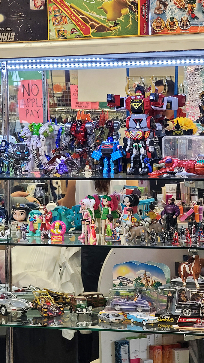 Action figure heaven! Childhood heroes frozen in plastic, waiting for collectors or kids who appreciate vintage cool. No app required for these toys.