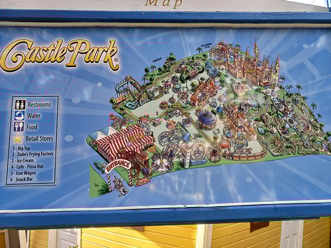 The park map reveals all of Castle Park's treasures in colorful detail. Like any good treasure map, it promises adventure at every turn.