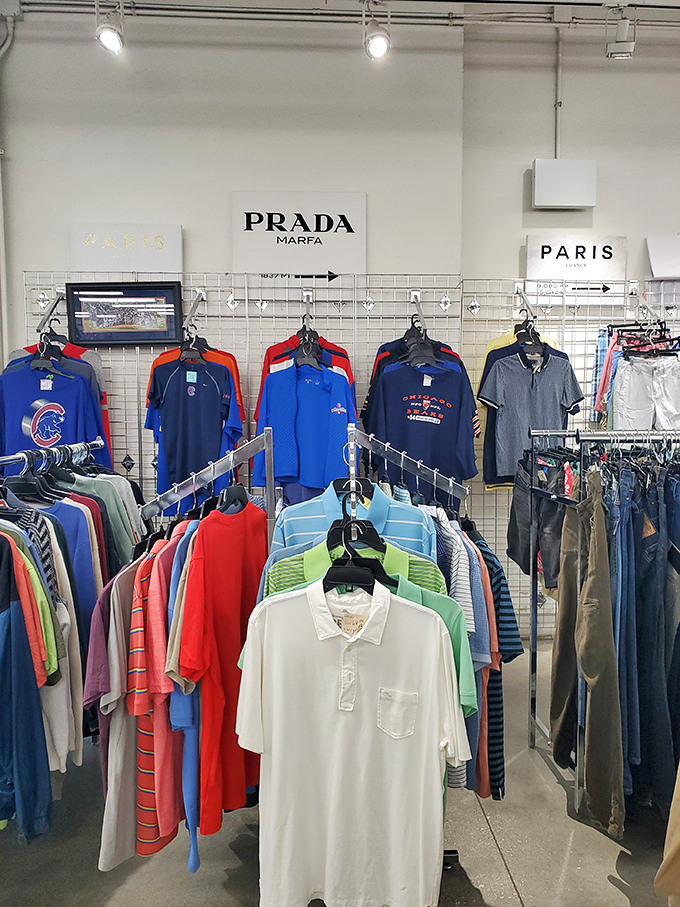 Chicago sports fans rejoice&mdash;Cubs gear and other local team merchandise often appears among the carefully organized clothing racks.
