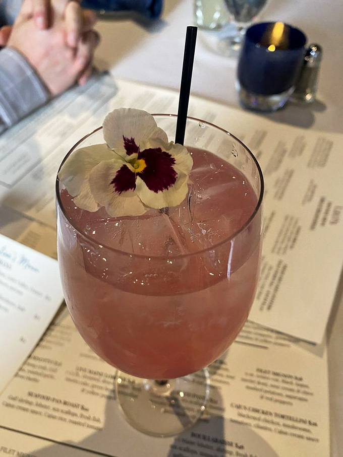 This artfully garnished cocktail proves that drinking can indeed be considered a legitimate form of edible art.