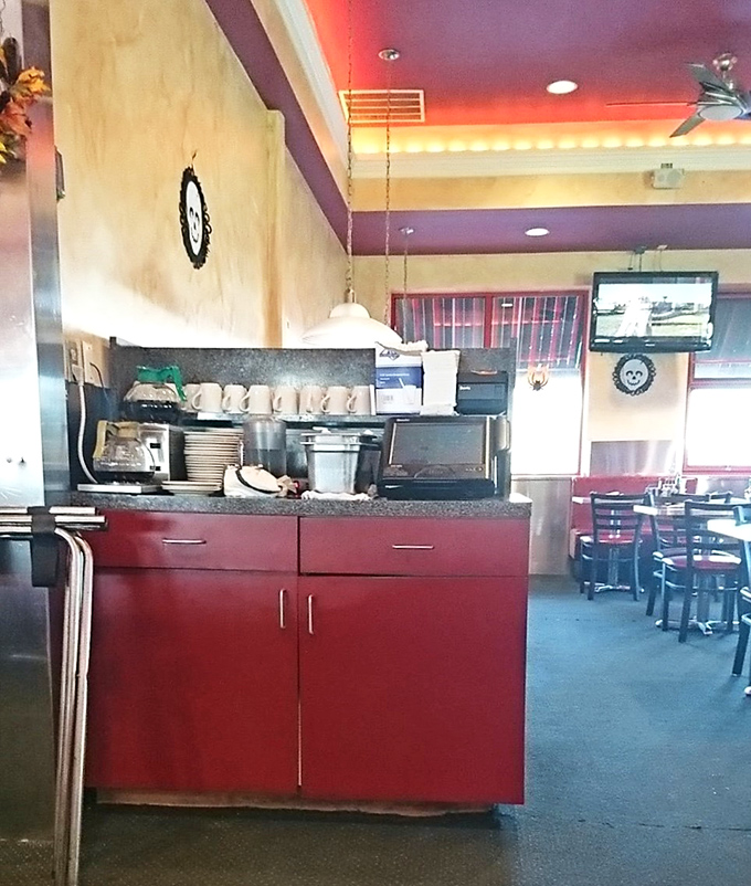 The coffee station stands ready to fuel morning conversations and afternoon pick-me-ups with equal enthusiasm.