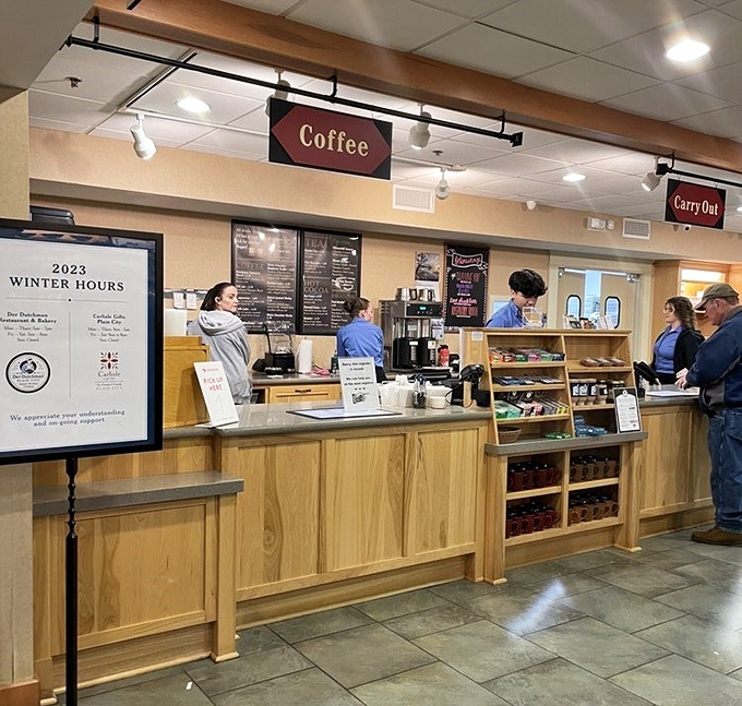 The coffee counter stands ready to fuel your exploration of Amish country delights, with friendly service that makes ordering feel like catching up with old friends.