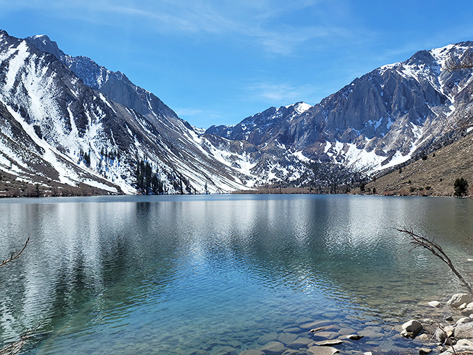 Convict Lake's mirror-perfect reflection doubles the mountain drama &ndash; twice the view for the same easy hike.