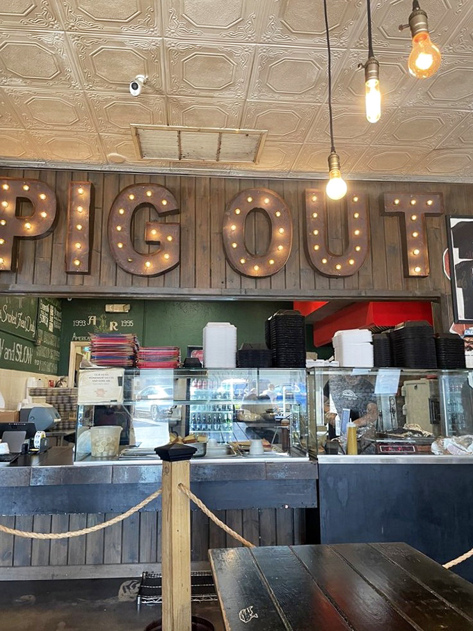 That "PIG OUT" sign behind the counter isn't a suggestion, it's practically a civic duty here.