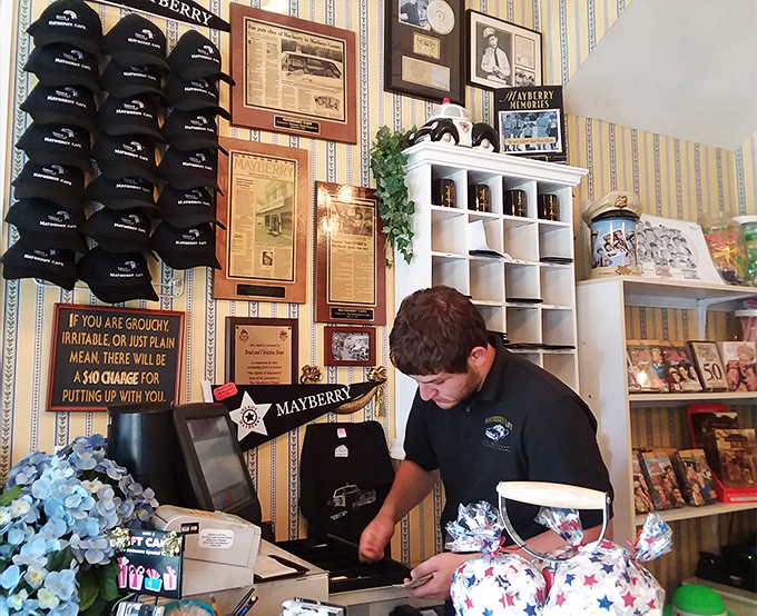 "If you are grouchy, irritable, or just plain mean, there will be a $10 charge"&mdash;Mayberry humor that perfectly captures the cafe's playful, wholesome spirit.