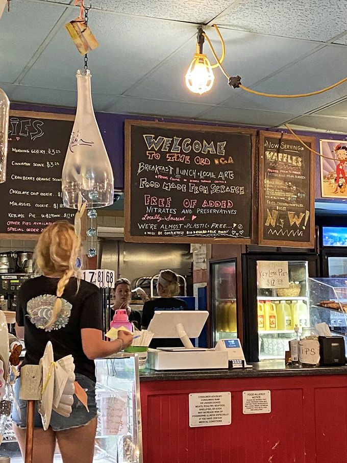 The ordering counter where breakfast dreams come true. Their chalkboard menu promises food "made from scratch"&mdash;four words that justify any wait.