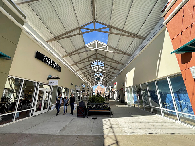 The covered promenade of Forever 21, where the irony of the name isn't lost on shoppers who haven't seen 21 in several decades.