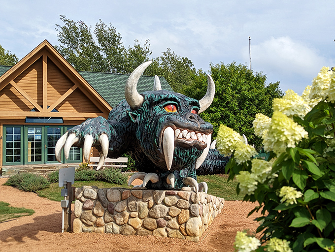 Those delicate blooms provide the perfect contrast to our fearsome friend's intimidating dental work and spikes.