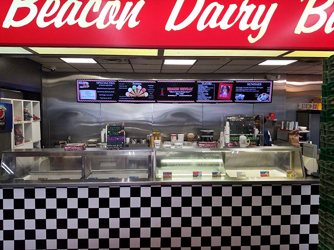 The Beacon Dairy Bar&mdash;where ice cream dreams come true. That black and white checkered counter has witnessed countless sugar rushes.