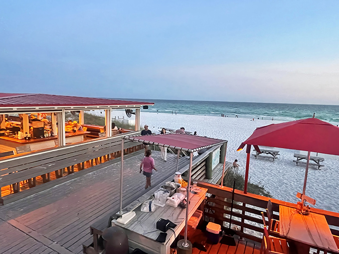 As day turns to dusk, The Crab Trap's deck transforms into front-row seating for nature's best show: a Gulf of Mexico sunset.