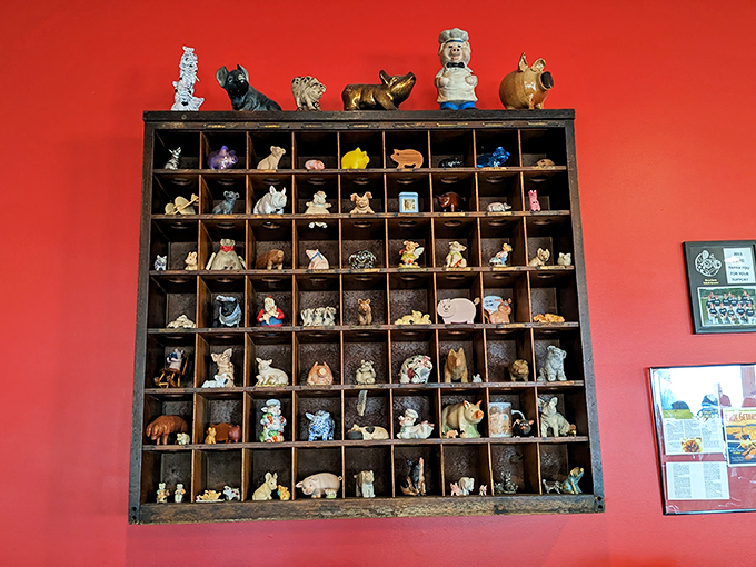 The pig figurine collection isn't ironic&mdash;it's a shrine to the animal that makes this whole operation possible. A tasteful tribute to tasty tributes.