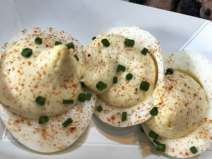 Deviled eggs that have clearly made a deal with the devil&mdash;impossibly creamy, perfectly spiced, and guaranteed to disappear faster than you can say "pass the plate."