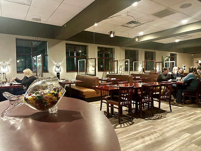 The dining room hums with conversation and clinking glasses—a warm, inviting space where food memories are made and shared.