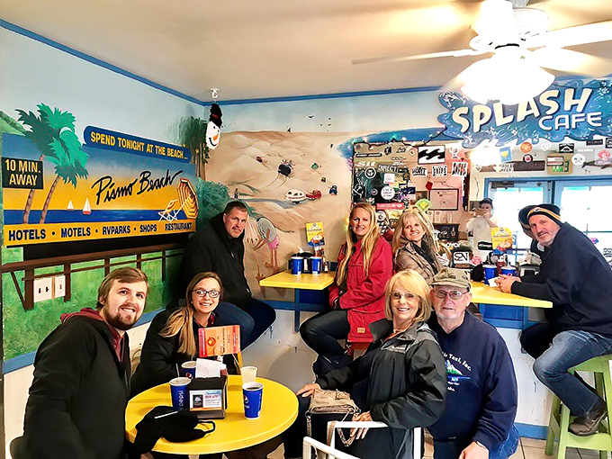 Happy diners proving that the best tables don't need white tablecloths, just good food and even better company.