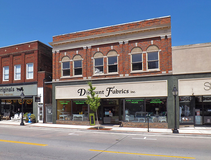 Downtown storefronts maintain their historic charm while housing businesses that keep Farmville's economy stitched together as neatly as the fabrics inside.