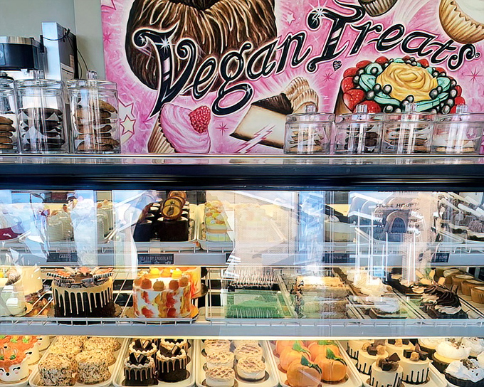 The display case &ndash; or as I call it, "The Cabinet of Dr. Calorific." Each shelf offers a different path to dessert nirvana.