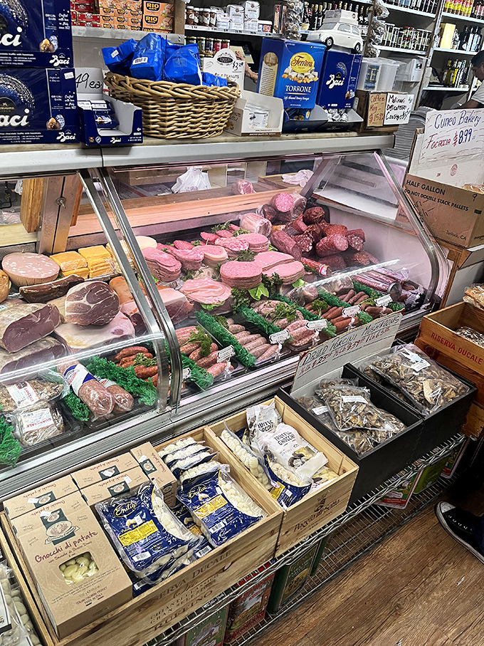 The glass case of possibility&mdash;where your sandwich journey begins. Each meat and cheese waits patiently for its moment of glory between bread.