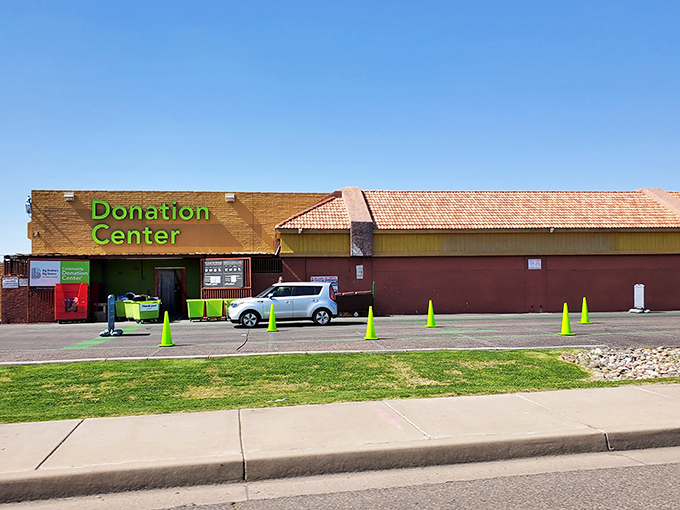 The donation center: where one person's decluttering becomes another's discovery. The circle of retail life begins at this unassuming entrance.