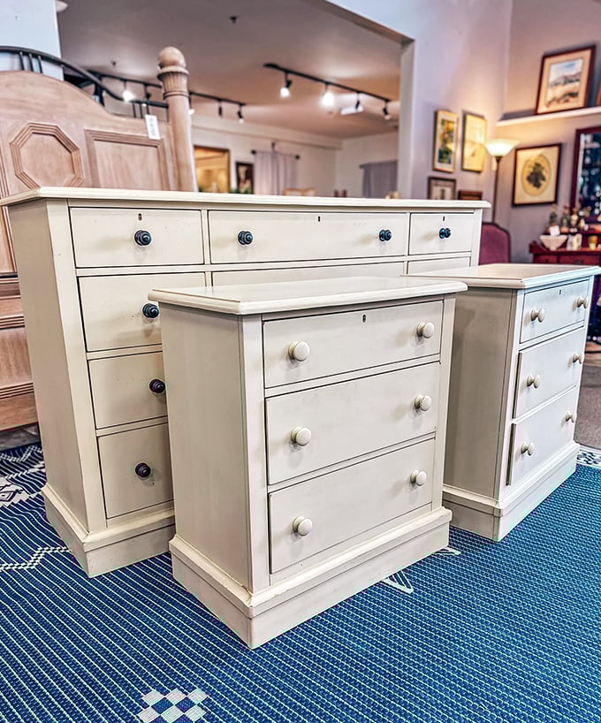 Cottage-core dreams come true with these pristine painted dressers. Marie Kondo would approve of these perfectly proportioned storage solutions.