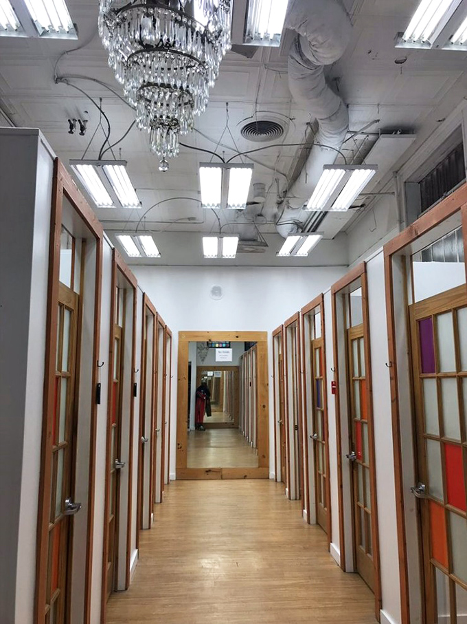 Fitting rooms await with crystal chandelier elegance, turning wardrobe try-ons into red carpet dress rehearsals.