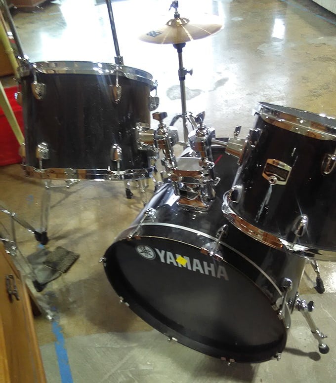 Rock star dreams for bargain prices! This Yamaha drum kit awaits its next Keith Moon or Questlove, neighbors' sanity notwithstanding.