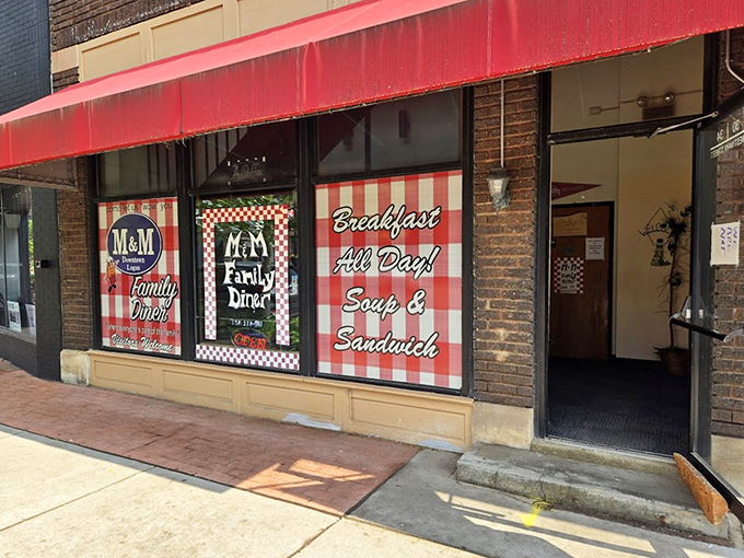 The inviting entrance proudly announces "Breakfast All Day!"&mdash;three words that rank among the most beautiful in the English language.