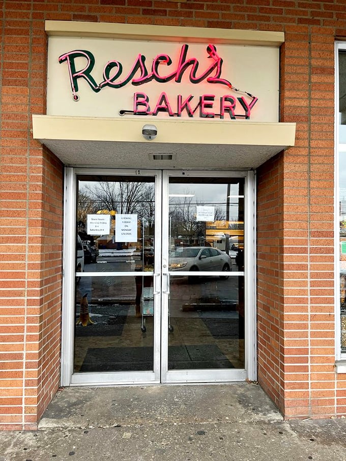 The entrance to carbohydrate paradise. These glass doors have witnessed countless sugar-seeking pilgrims making their way to pastry nirvana.