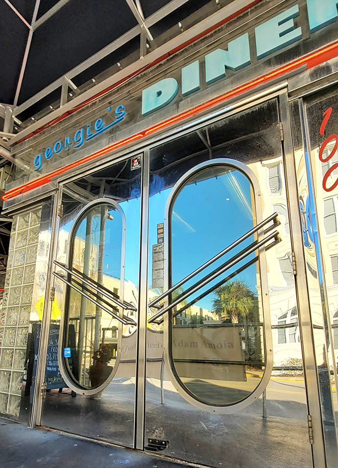 Those iconic curved glass doors with "georgie's DINER" emblazoned above&mdash;the portal to comfort food paradise. Step through and leave your diet at the door.