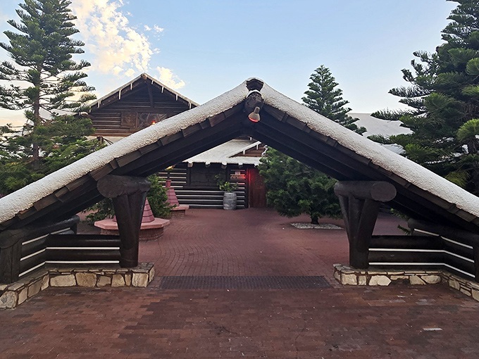An entrance that promises adventure – like walking through a portal from sunny California into a snowy mountain retreat without the frostbite.