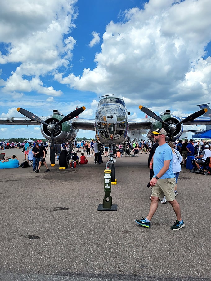 Modern muscle meets vintage aviation at the museum's car shows, where engineering excellence across generations shares common ground.