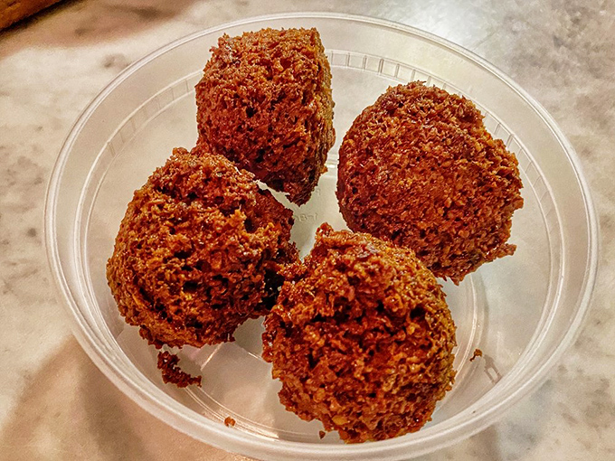 Falafel that actually tastes like chickpeas and herbs rather than just "fried"&mdash;crispy exteriors giving way to fluffy, fragrant interiors that would make Tel Aviv proud.