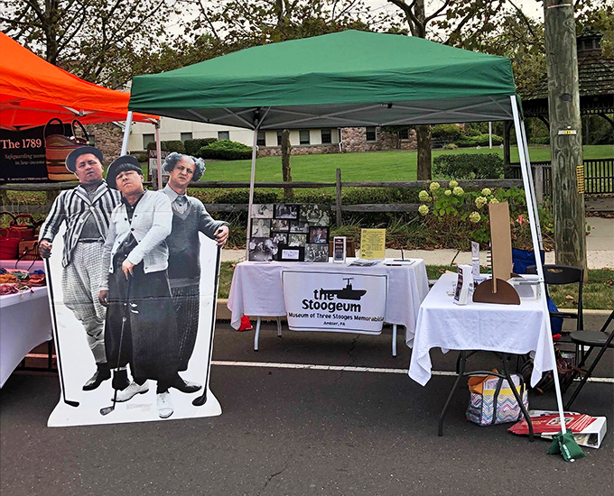 Even at community events, The Stoogeum brings the laughs with life-sized cutouts that let fans temporarily join the most famous trio in comedy history.