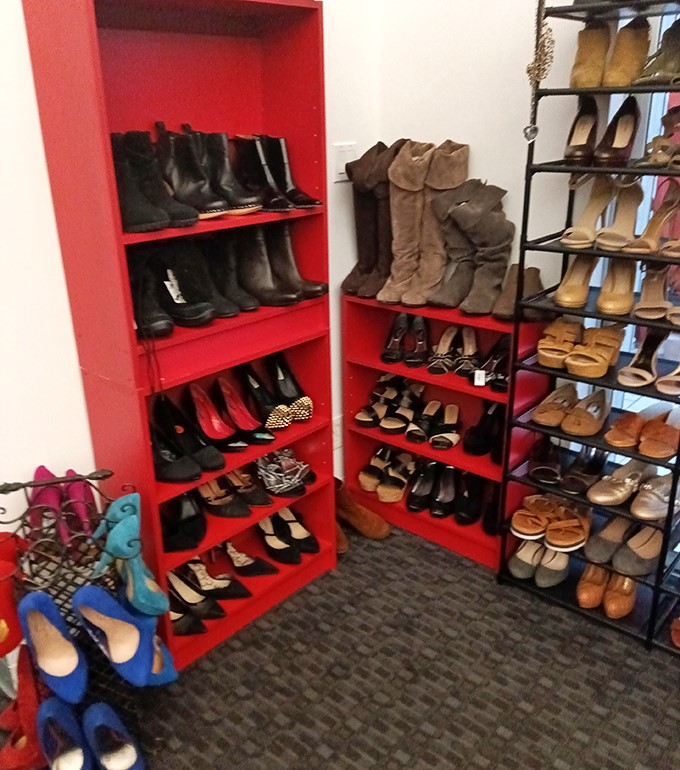 The shoe section: where your feet and wallet can both be happy. From power pumps to casual flats, footwear nirvana awaits at thrift store prices.