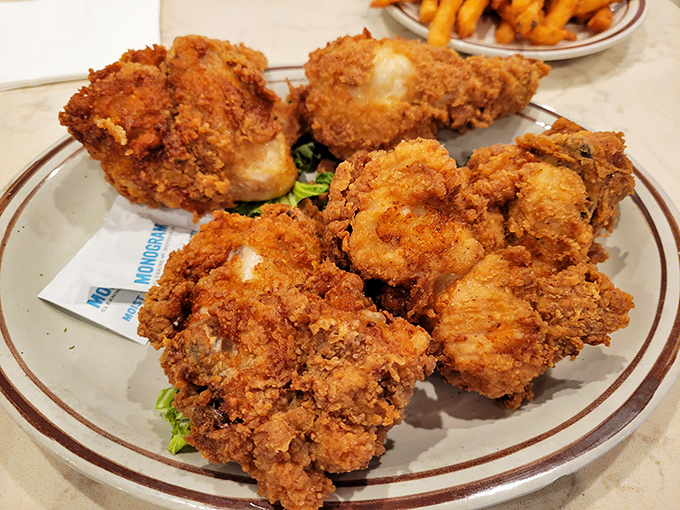 Fried chicken with a crust so perfectly golden and crunchy, it deserves its own Instagram account and talent agent.