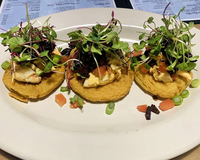 Fried green tomatoes with a fancy garnish&mdash;Southern comfort food that cleaned up nice for company.