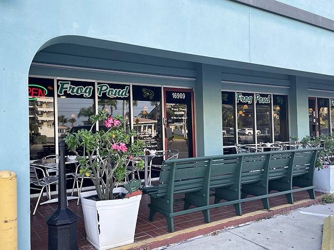 Frog Pond's unassuming storefront hides one of the area's beloved breakfast spots. Those green benches have held generations of satisfied diners.