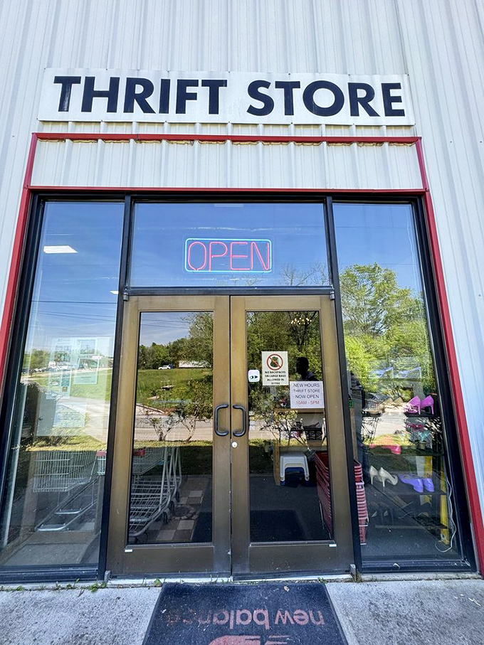 The welcoming entrance: where bargain hunters and treasure seekers cross the threshold into possibility. The thrill of the hunt begins here.