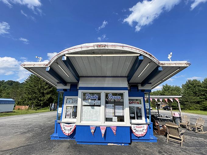 Frosty Freeze stands as a retro-fabulous reminder that ice cream tastes better when served from a blue building with a space-age roof.
