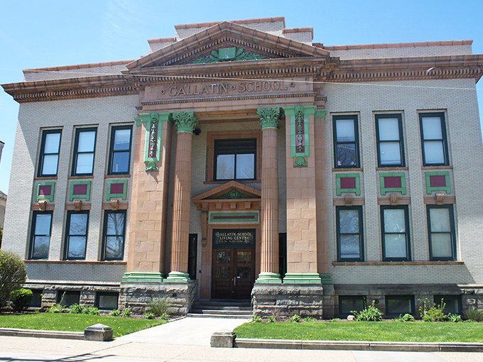 Gallatin School's classical columns and decorative details remind us that education was once considered worthy of architectural celebration and civic pride.
