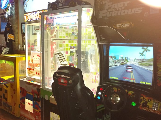 Between bites, test your driving skills on classic arcade games &ndash; because sometimes adults need playground time too.