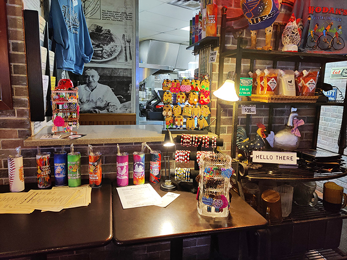 The gift shop corner—because sometimes memories and leftovers aren't enough. You'll want a souvenir to remember your chicken epiphany.