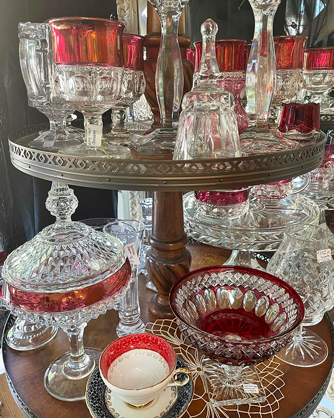 Ruby-rimmed glassware catches the light like liquid jewelry&mdash;these cranberry and clear crystal pieces would elevate even a simple glass of water to special occasion status.