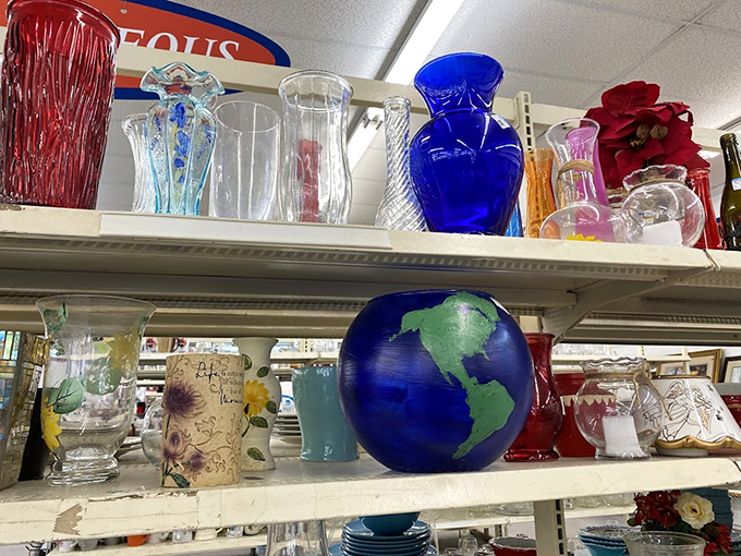 Crystal, glass, and ceramic treasures await new homes. That cobalt blue vase could be the missing piece in your living room's design puzzle.